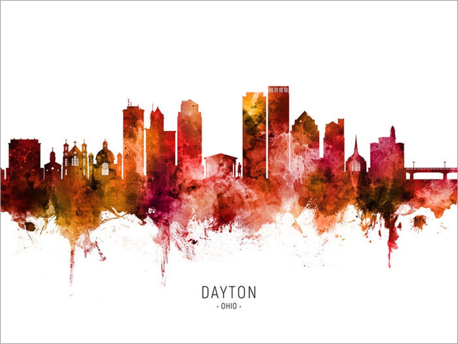 Dayton Skyline Ohio Cityscape Art Poster Print Blue Red Green - Etsy