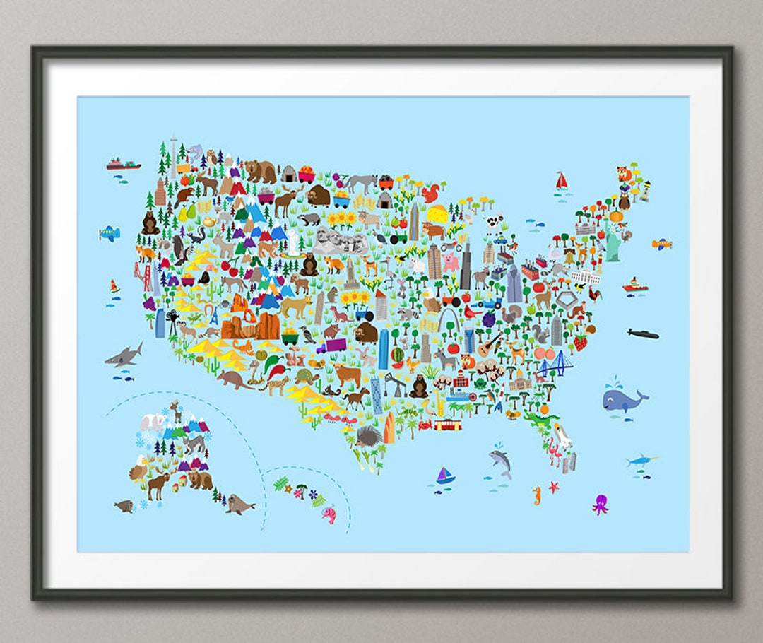 Animal Map of the United States Map for Children and Kids - Etsy