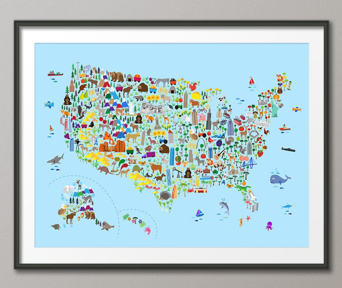 Animal Map of the United States Map for Children and Kids - Etsy UK