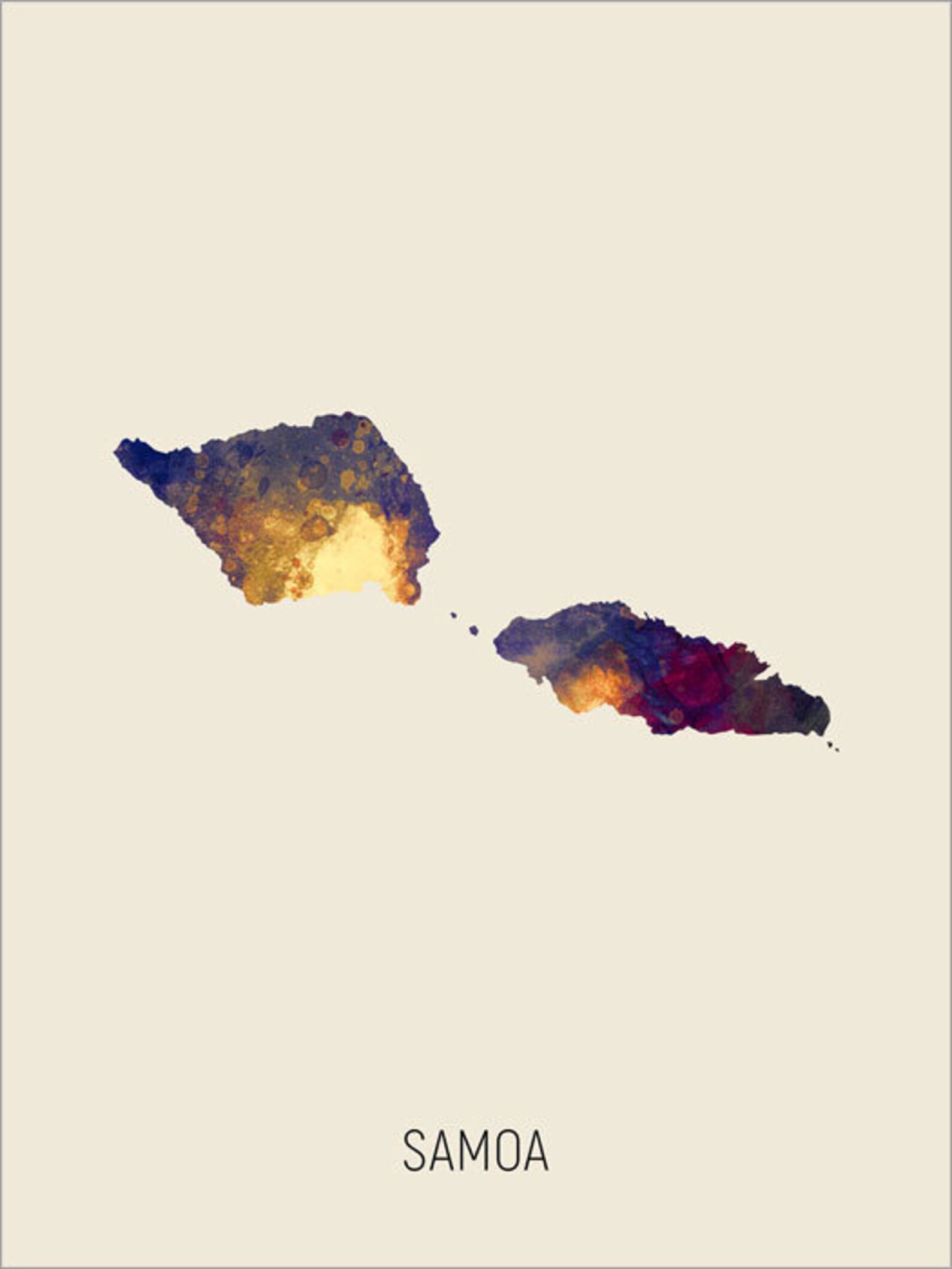 Samoa Map Watercolour Art Print Poster Colour Black White | Etsy