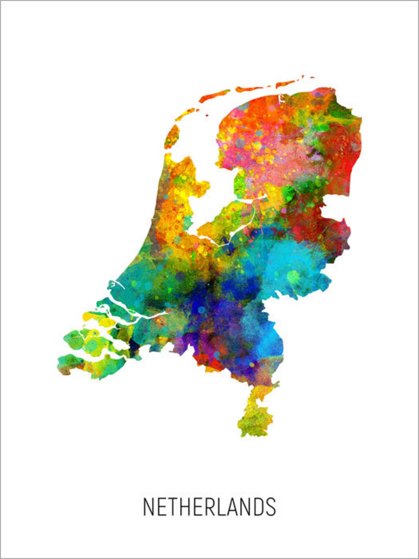 Netherlands Map Watercolour Art Print Poster Colour Black - Etsy