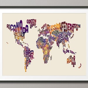 World Map Typography Typographic Text Map of the World Art - Etsy