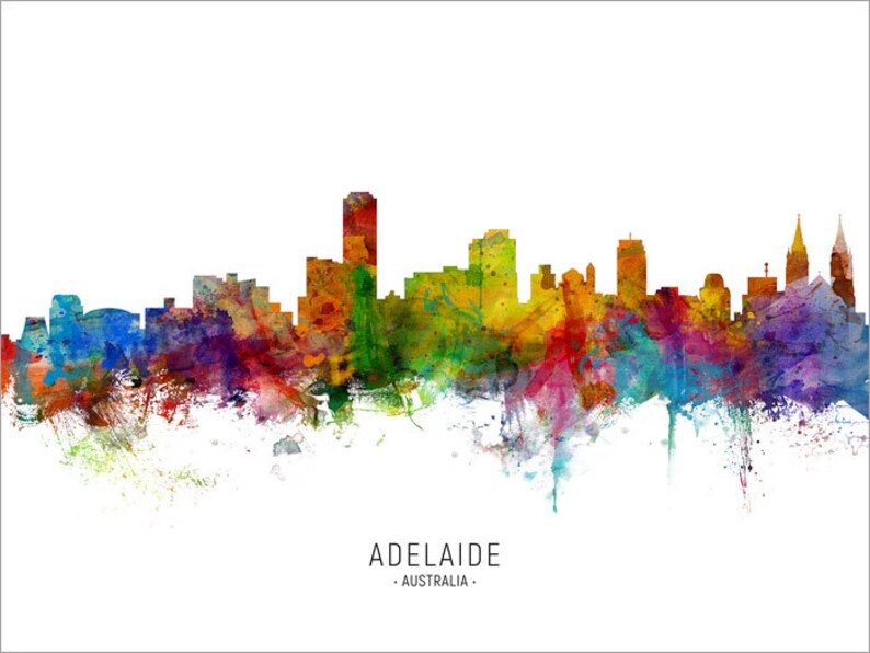 Adelaide Skyline Australia Cityscape Painting Art Print | Etsy