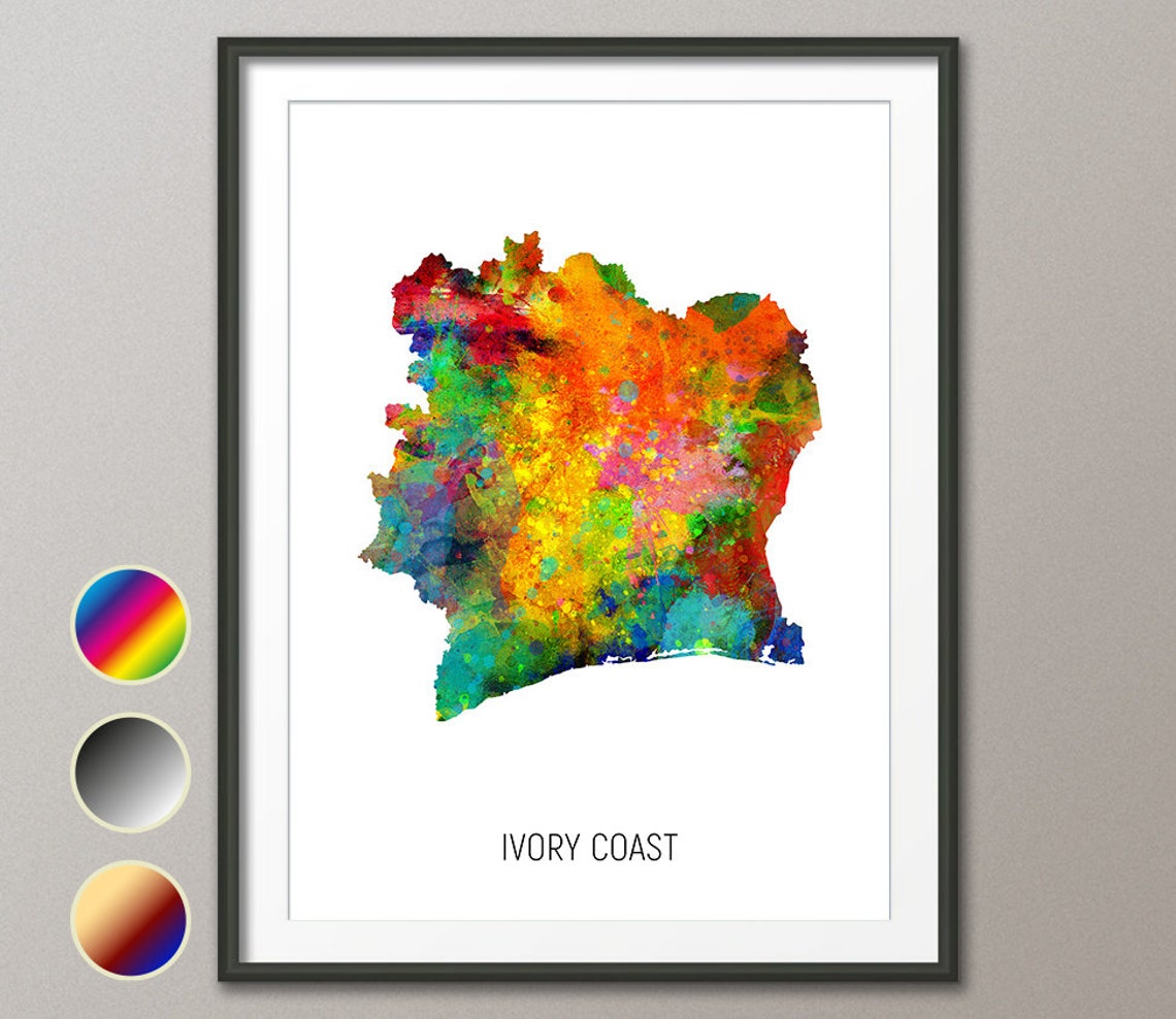 Ivory Coast Map Watercolour Art Print Poster Colour Black - Etsy
