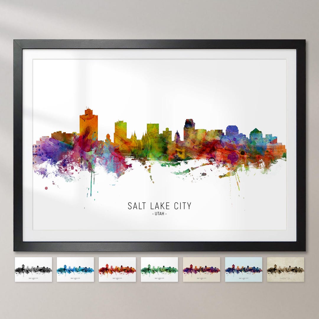 Salt Lake City Skyline Utah, Cityscape Painting Art Print Poster CX ...