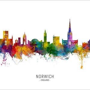 Norwich Skyline England Cityscape Painting Art Print Poster - Etsy