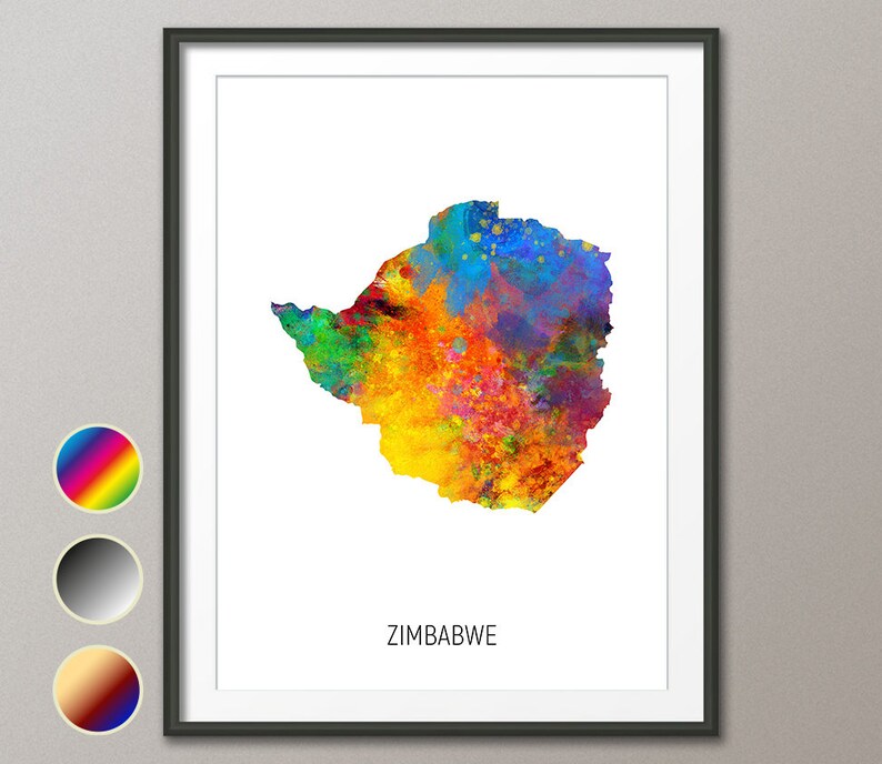 Zimbabwe Map Watercolour Art Print Poster Colour Black - Etsy