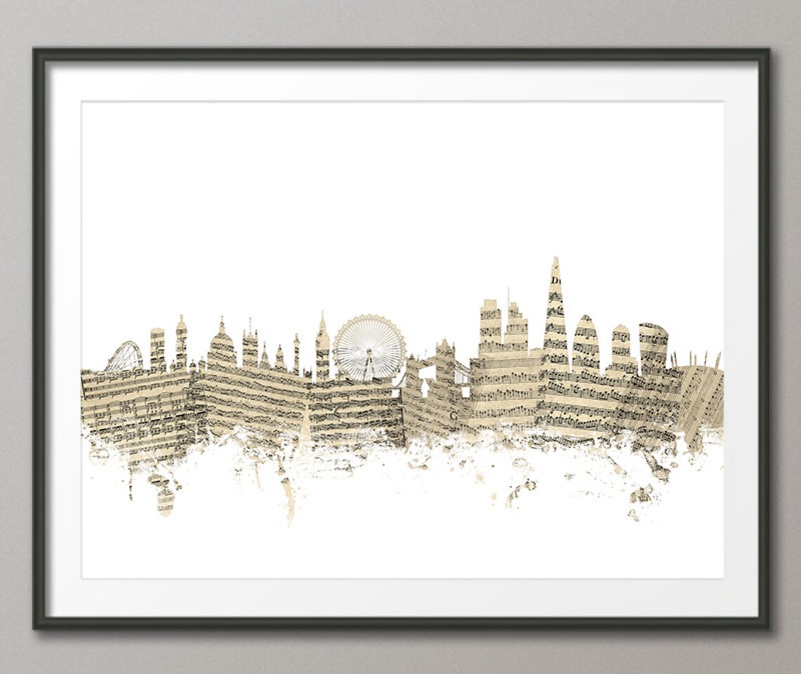 London Skyline, Sheet Music London Cityscape, Art Print (1374) - Etsy