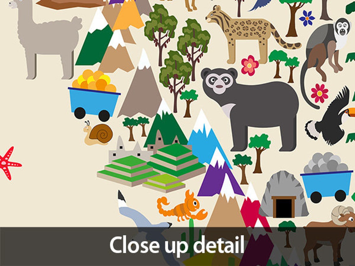 Animal Map of South America Map for Children and Kids Art | Etsy