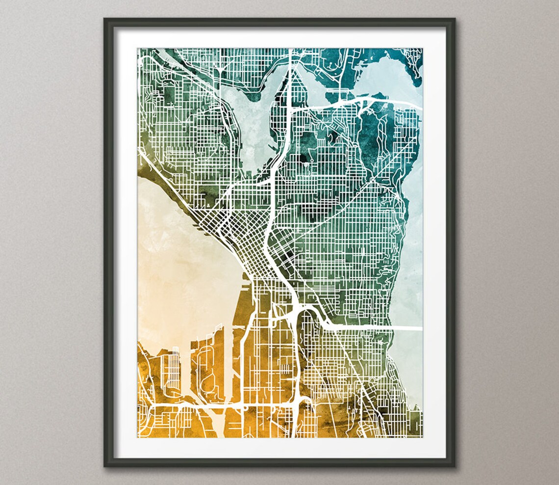 Seattle Map Seattle Washington City Street Map Art Print | Etsy
