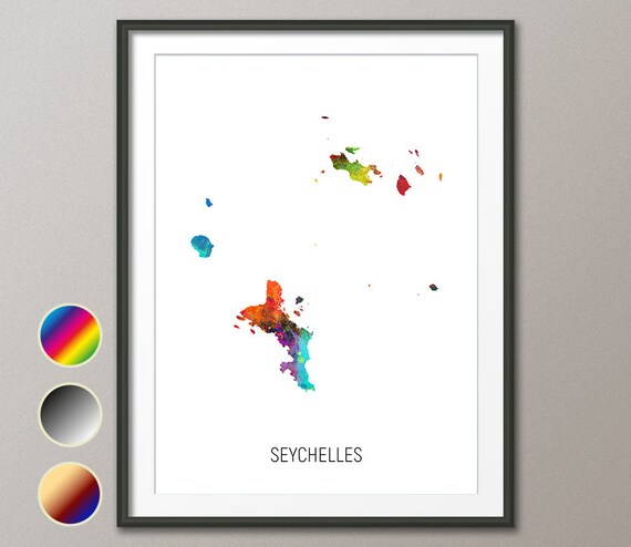 Seychelles Map Watercolour Art Print Poster Colour Black | Etsy