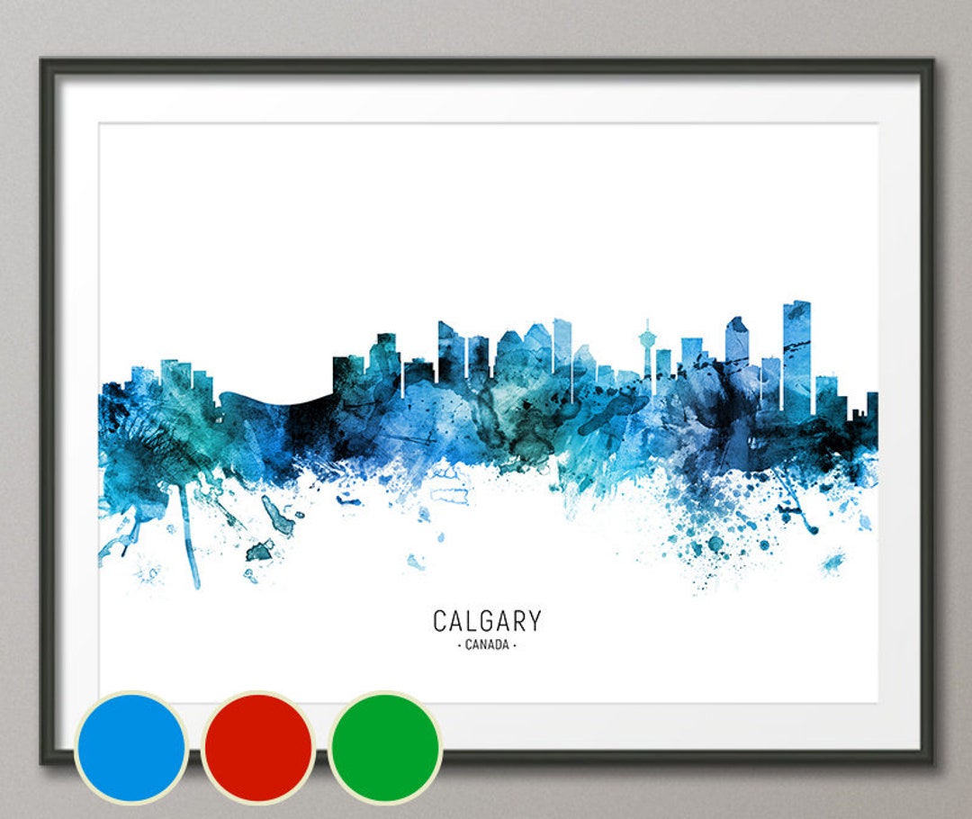 Calgary Skyline Canada Cityscape Art Poster Print Blue Red - Etsy