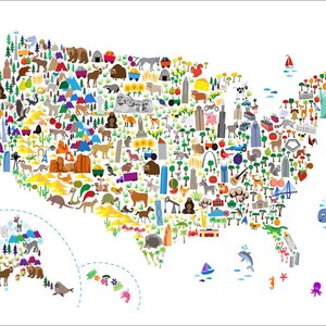 Animal Map of the United States Map for Children and Kids - Etsy