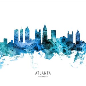 Atlanta Skyline Georgia Cityscape Art Poster Print Blue Red - Etsy