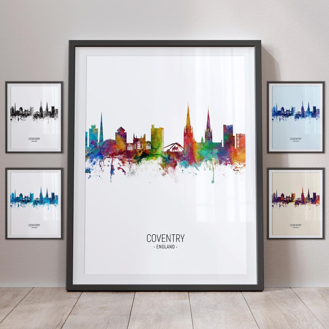 Coventry Skyline, Coventry England Cityscape Art Print Poster Portrait ...