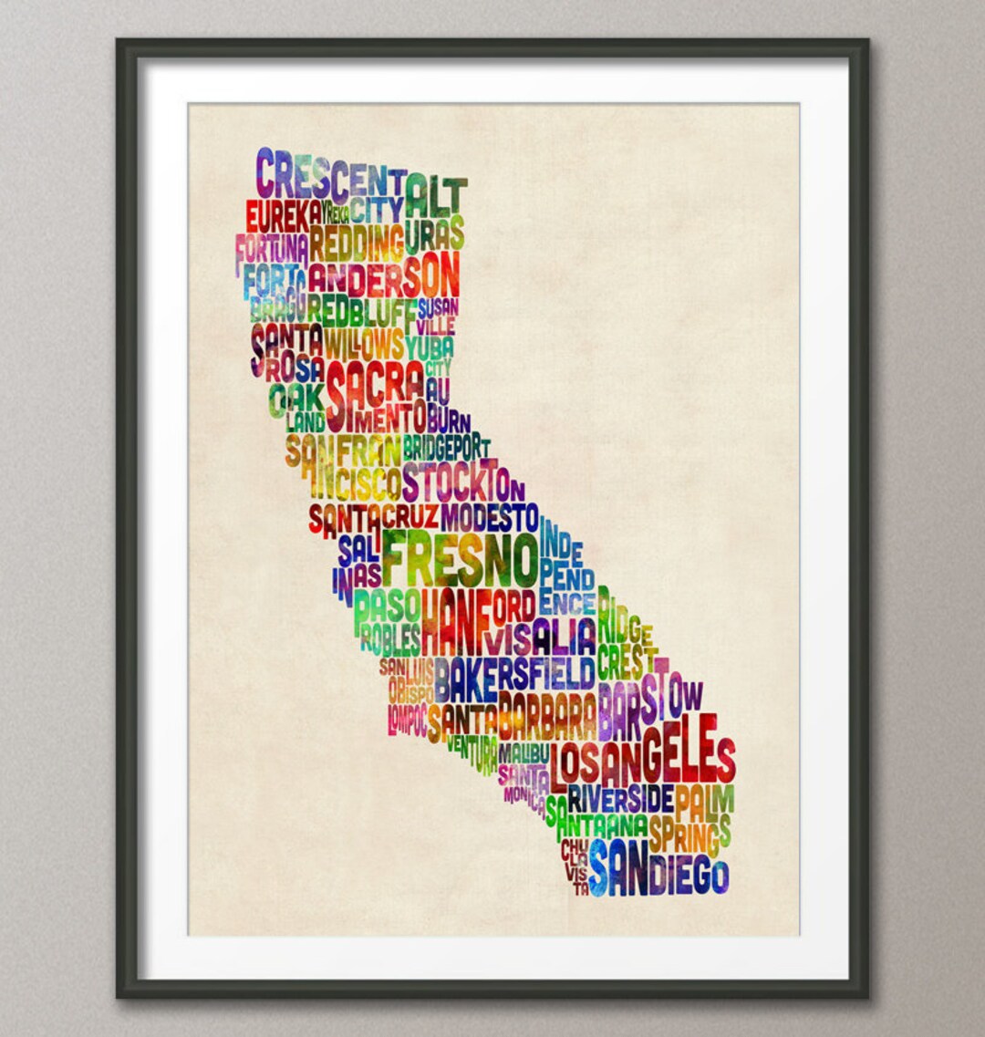 California Typography Text Map, Art Print (281) - Etsy