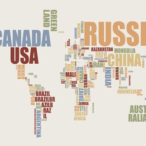 Typographic Text Map of the World Map, Art Print (733) - Etsy