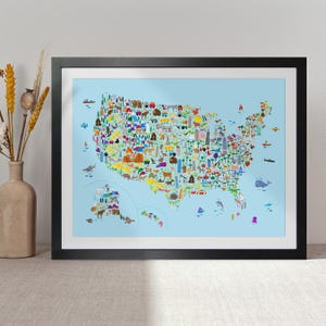 Animal Map of the United States, Map for Children and Kids, Art Print ...
