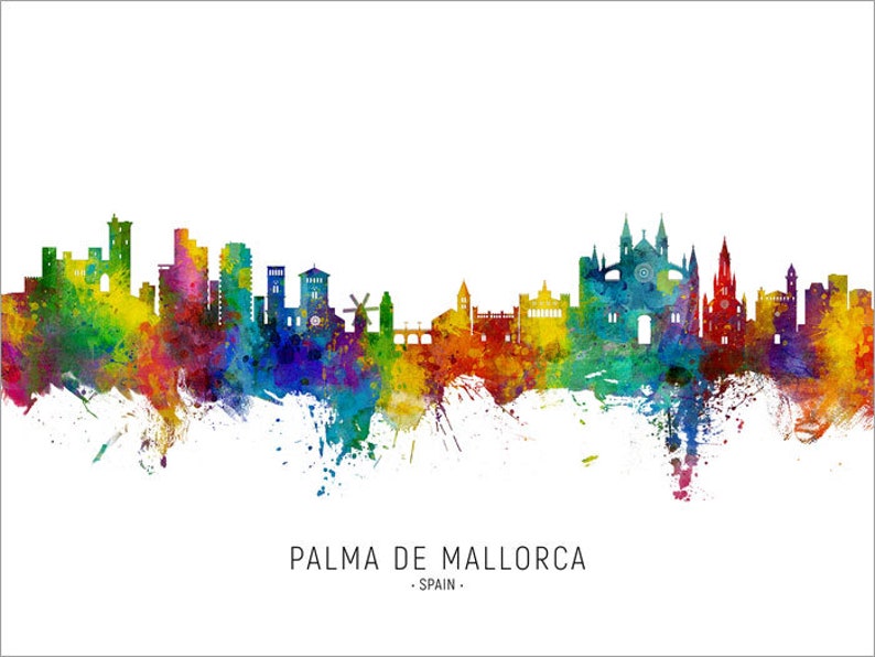 Palma De Mallorca Skyline Spain Cityscape Painting Art Print - Etsy