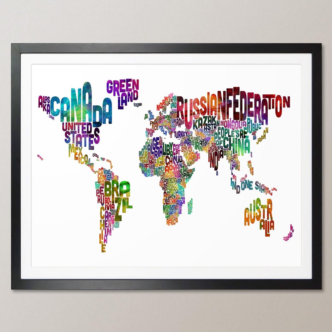 Typographic Text Map of the World Map, Art Print (175) - Etsy UK