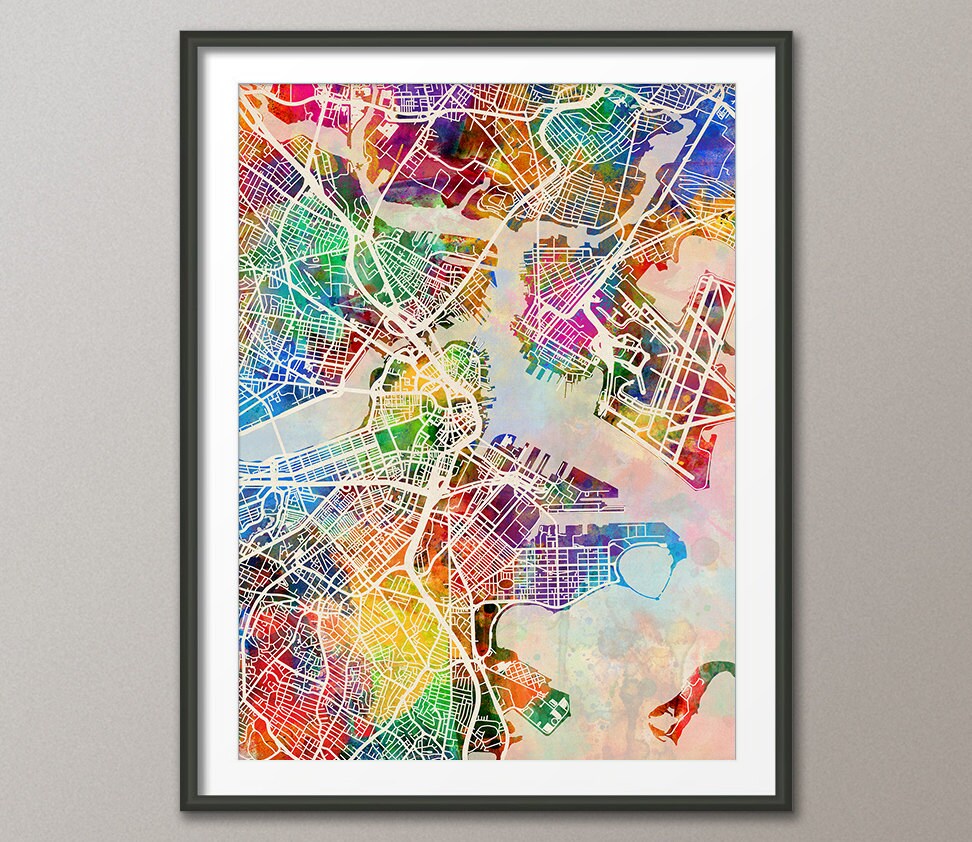 Boston Map, Boston Massachusetts City Street Map, Art Print (1520 ...