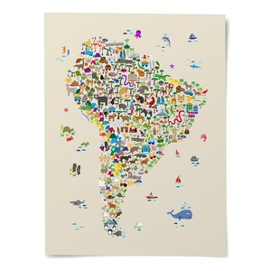 Animal Map of South America, Map for Children and Kids, Art Print ...