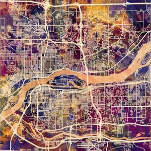 Quad Cities Map, Davenport, Bettendorf, Rock Island, Moline, Art Print ...