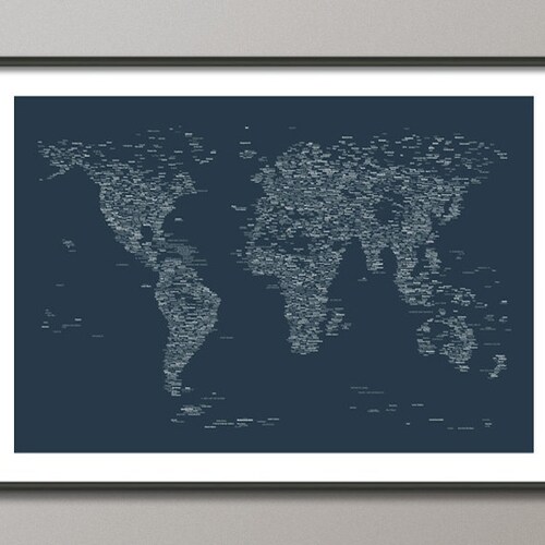 Typographic Text Map of the World Map Art Print 889 - Etsy