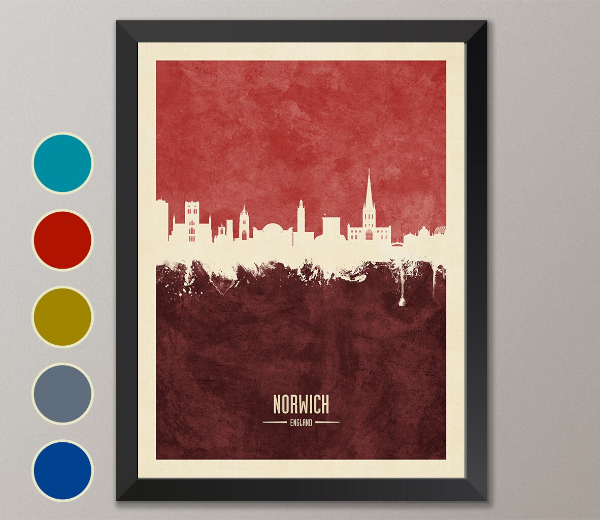 Norwich Skyline, Norwich Cityscape England, Watercolor Art Print Poster ...