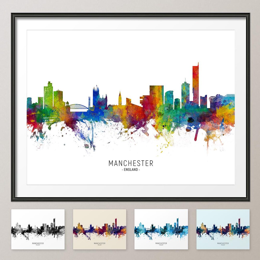 Manchester Skyline England, Cityscape Painting Art Print Poster CX 6511 ...