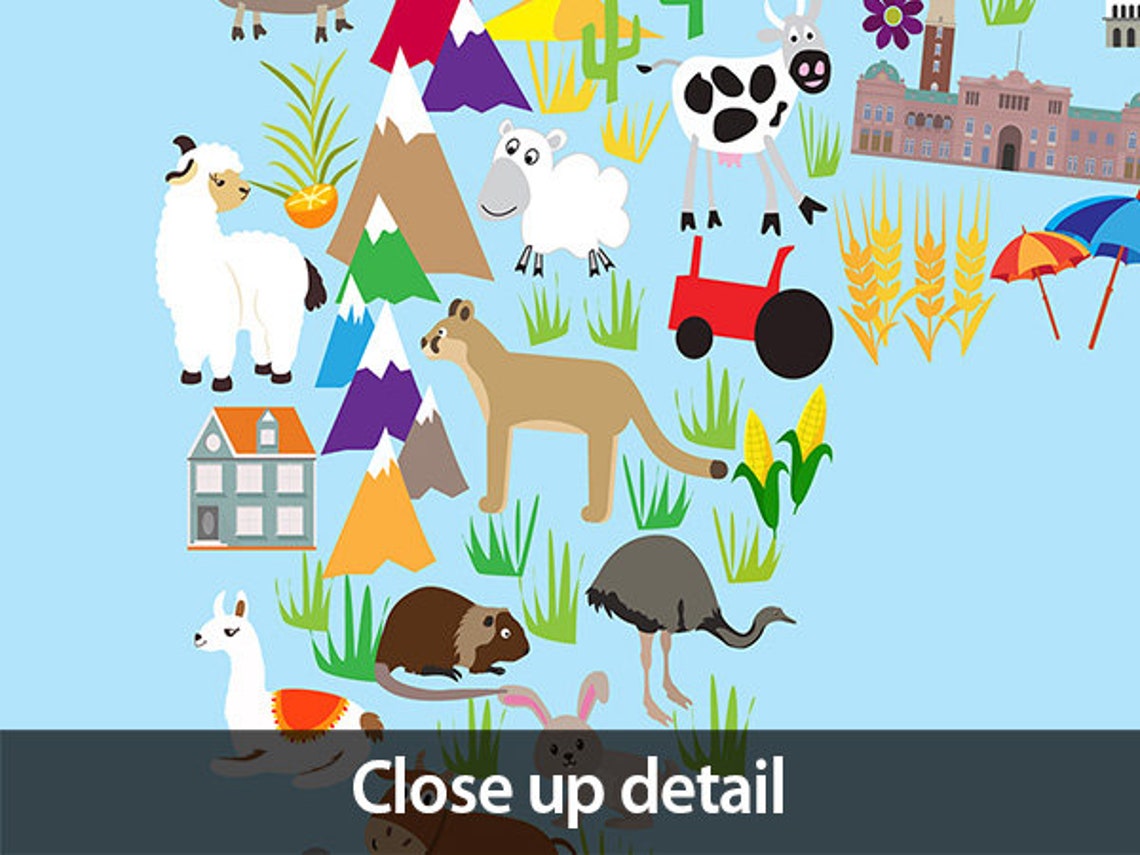 Animal Map of South America Map for Children and Kids Art | Etsy