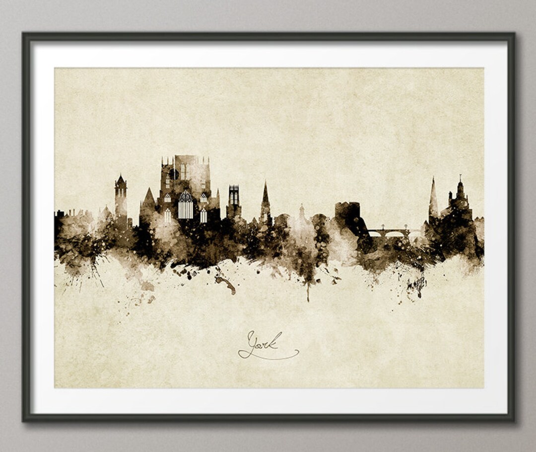 York Skyline England, Cityscape Art Print Poster Vintage Sepia (15970 ...