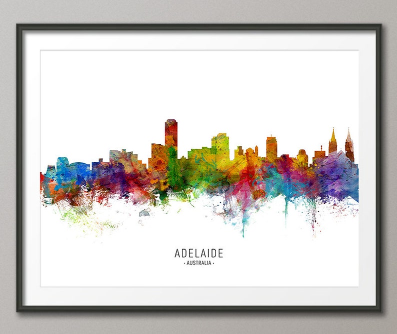 Adelaide Skyline Australia Cityscape Painting Art Print | Etsy