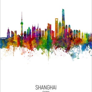 Shanghai Skyline, Shanghai China Cityscape Art Print Poster Portrait ...