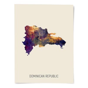 Dominican Republic Map, Watercolour Painting Art Print Poster, Portrait ...