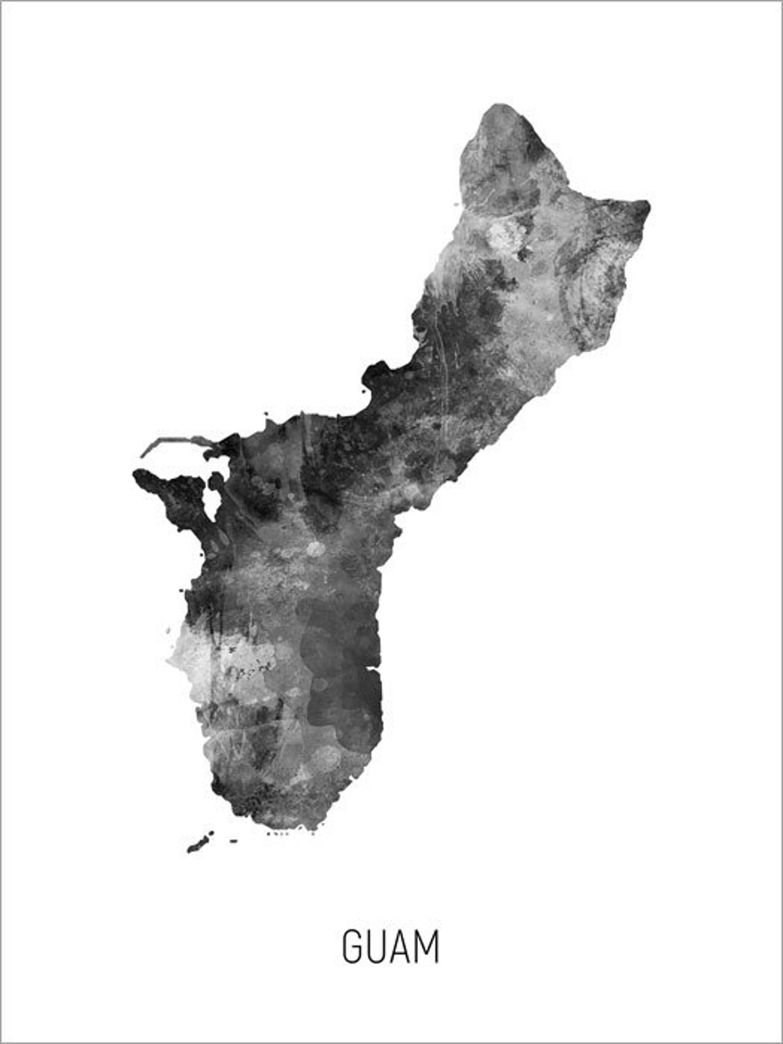 Guam Map Watercolour Art Print Poster Colour Black White - Etsy