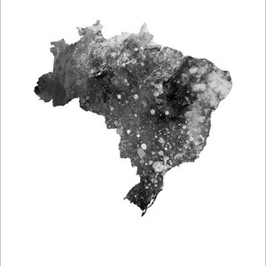 Brazil Map, Watercolour Art Print Poster, Colour, Black White, Beige ...