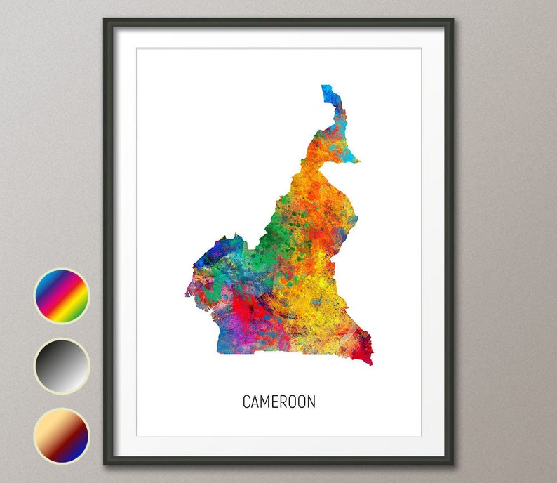 Cameroon Map Watercolour Art Print Poster Colour Black | Etsy