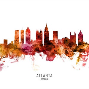Atlanta Skyline Georgia Cityscape Art Poster Print Blue Red - Etsy