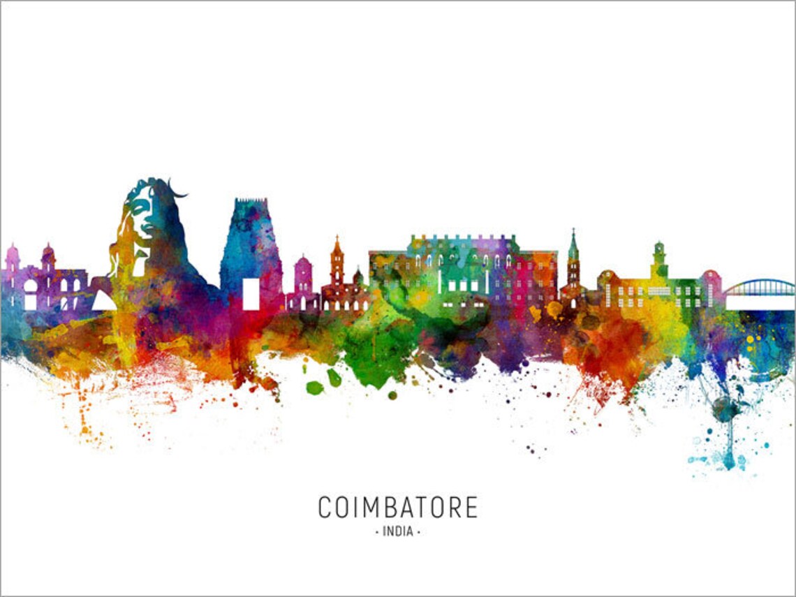 Coimbatore Skyline India Cityscape Painting Art Print Poster - Etsy