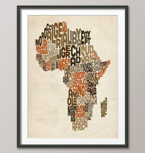 Typography Map of Africa Map Text Art Print 106 - Etsy
