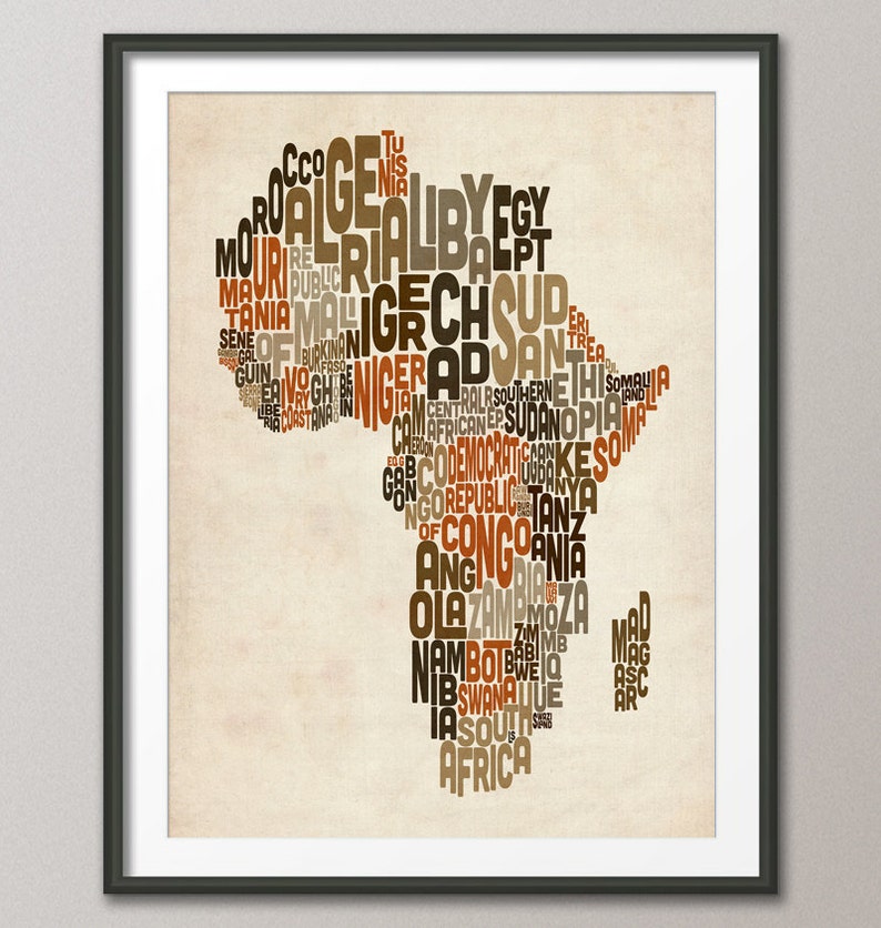 Typography Map of Africa Map Text Art Print 106 - Etsy