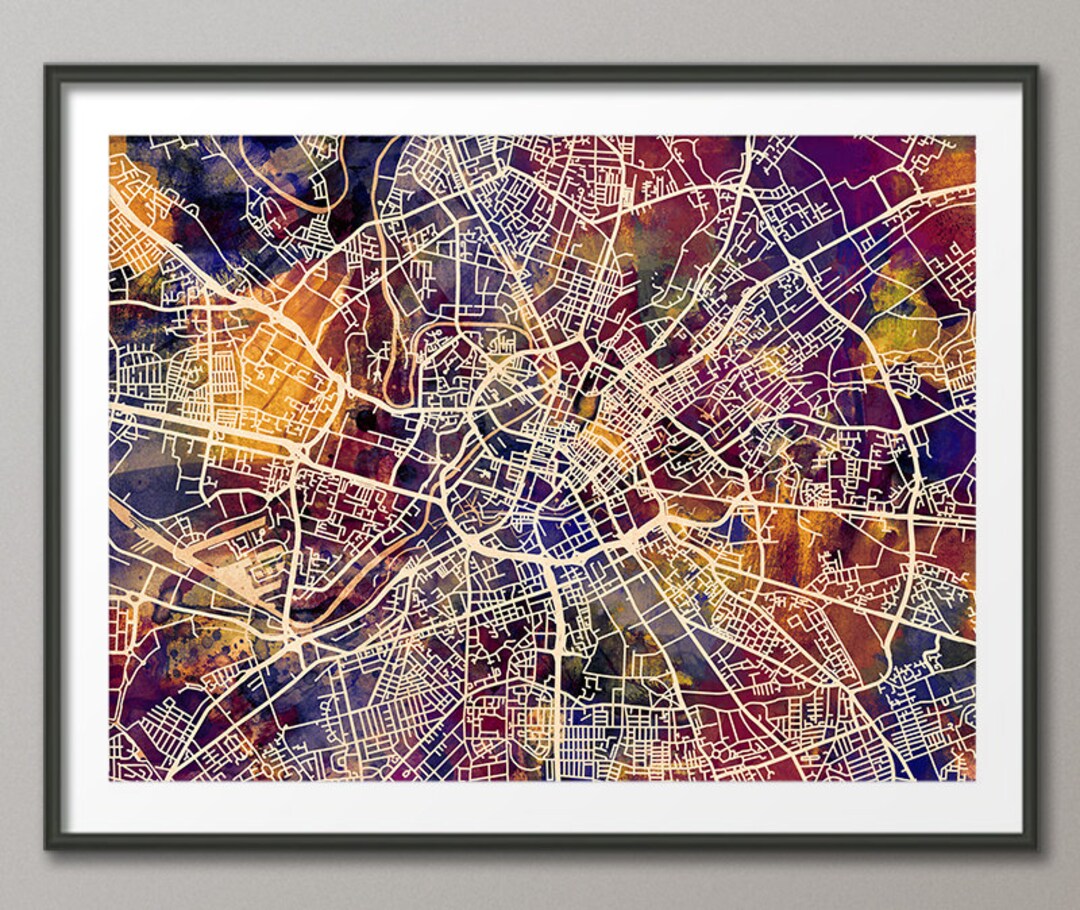 Manchester Map, Manchester England City Street Map, Art Print 1574 - Etsy