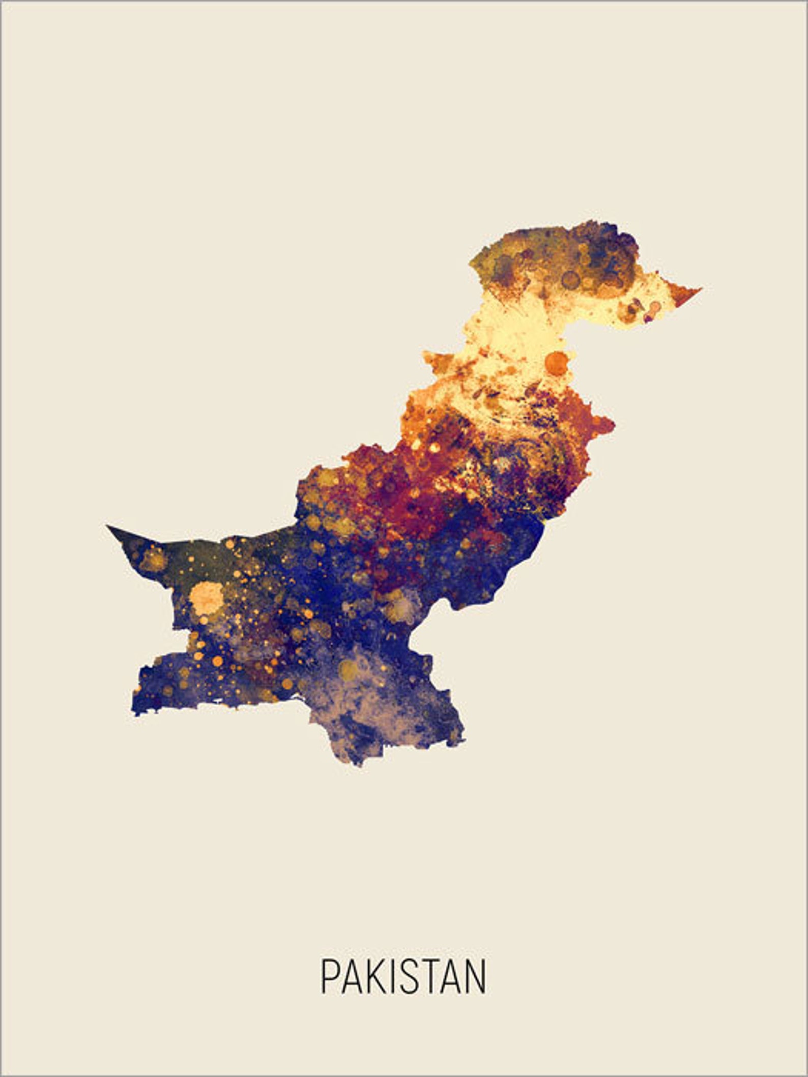 Pakistan Map Watercolour Art Print Poster Colour Black | Etsy