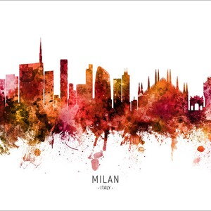 Milan Skyline Italy, Cityscape Art Poster Print Blue Red Green 20759 - Etsy