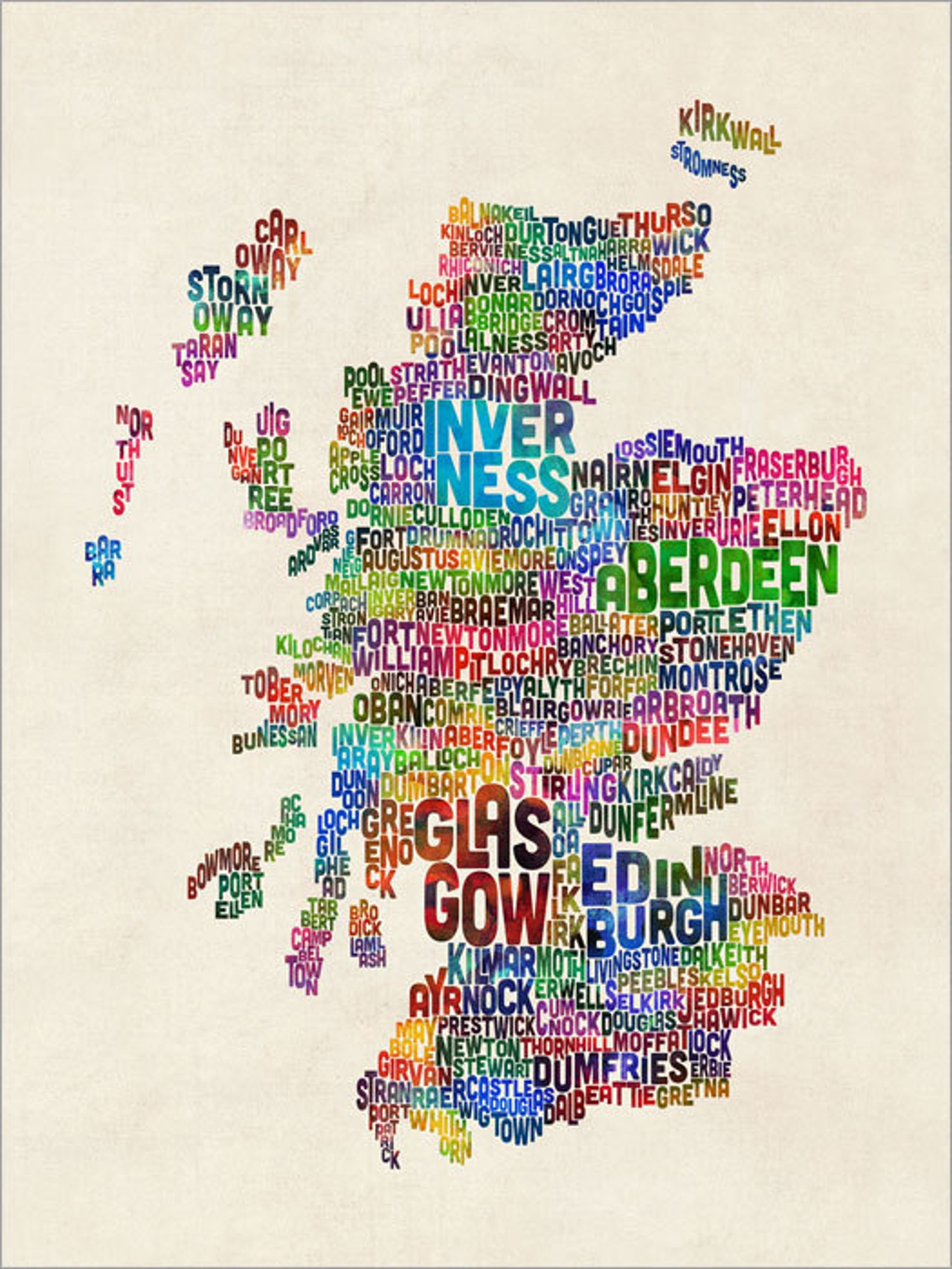 Scotland Typography Text Map Art Print 1483 - Etsy UK