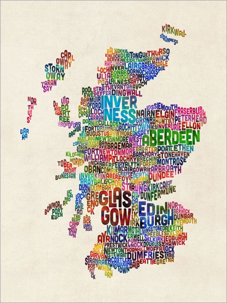 Scotland Typography Text Map Art Print 1483 - Etsy UK
