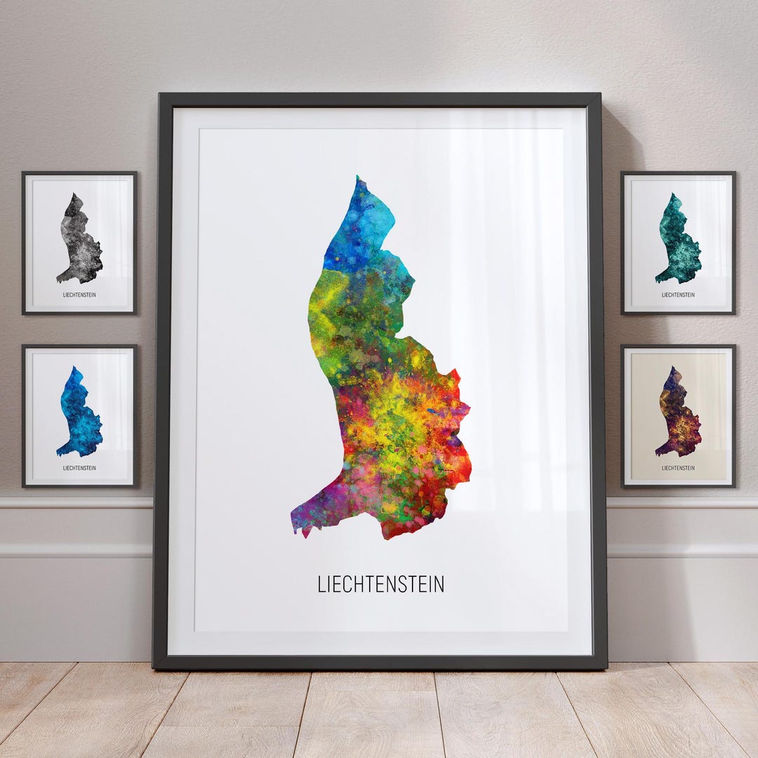 Liechtenstein Map, Watercolour Painting Art Print Poster, Portrait - MX ...