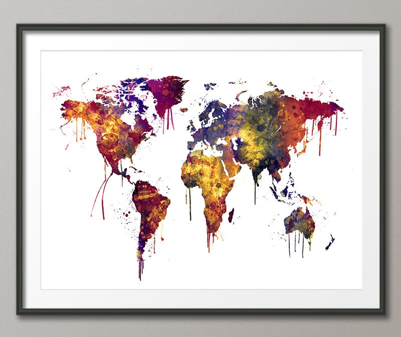 Watercolor Map of the World Map, Art Print WM (2464) - Etsy
