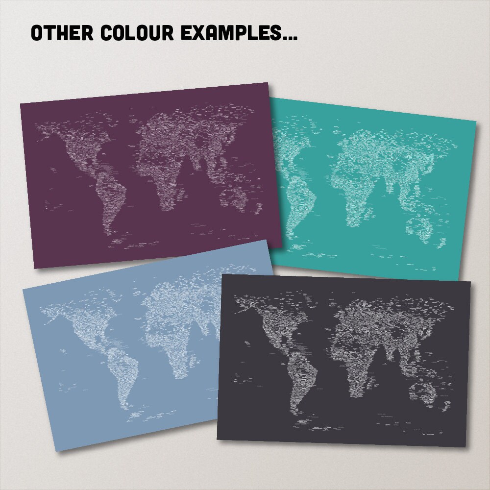 City Text Map of the World Map, Art Print Poster, 24x36 Inch - Color ...